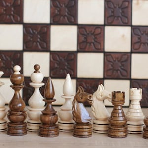 Hand Carved Chess Set, Large Chess Set Handmade Wooden Chess Pieces ...
