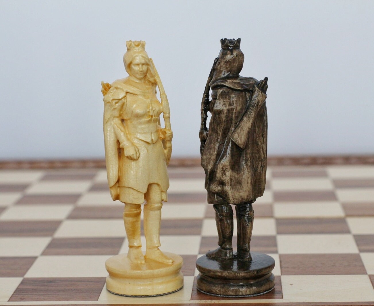 Medieval Themed Chess Set Pieces, Large Wood Carving Chess Pieces With ...