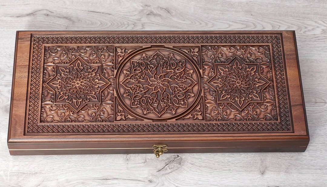 Сustomized Backgammon Made of Natural Walnut, Hand Carved Decorative ...