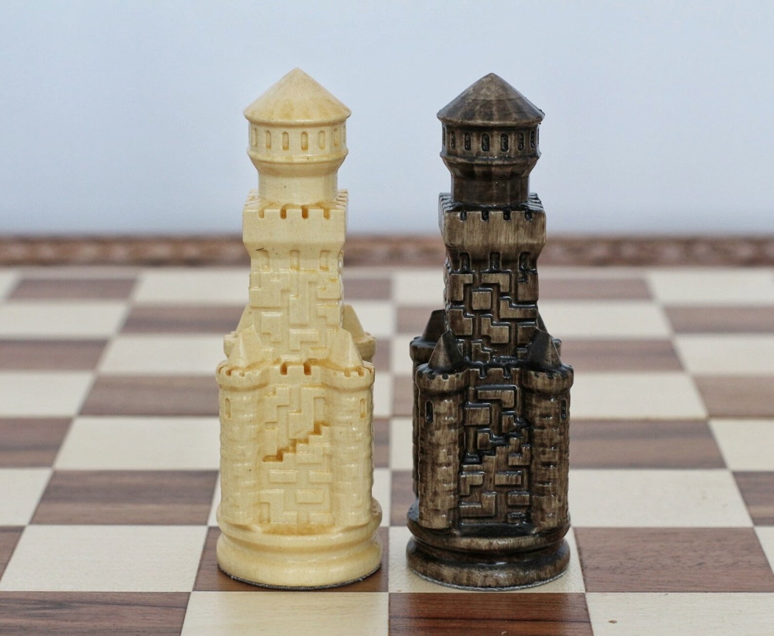 Medieval Themed Chess Set Pieces, Large Wood Carving Chess Pieces With ...