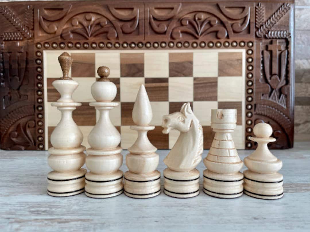 Hand Carved Chess Set, Large Chess Set Handmade Wooden Chess Pieces ...