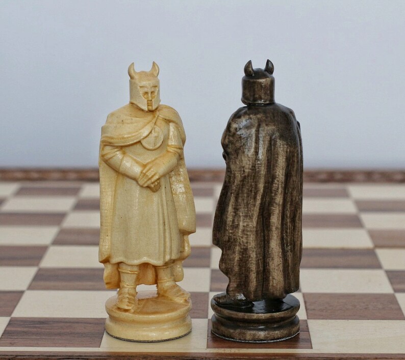 Medieval Themed Chess Set Pieces, Large Wood Carving Chess Pieces With ...