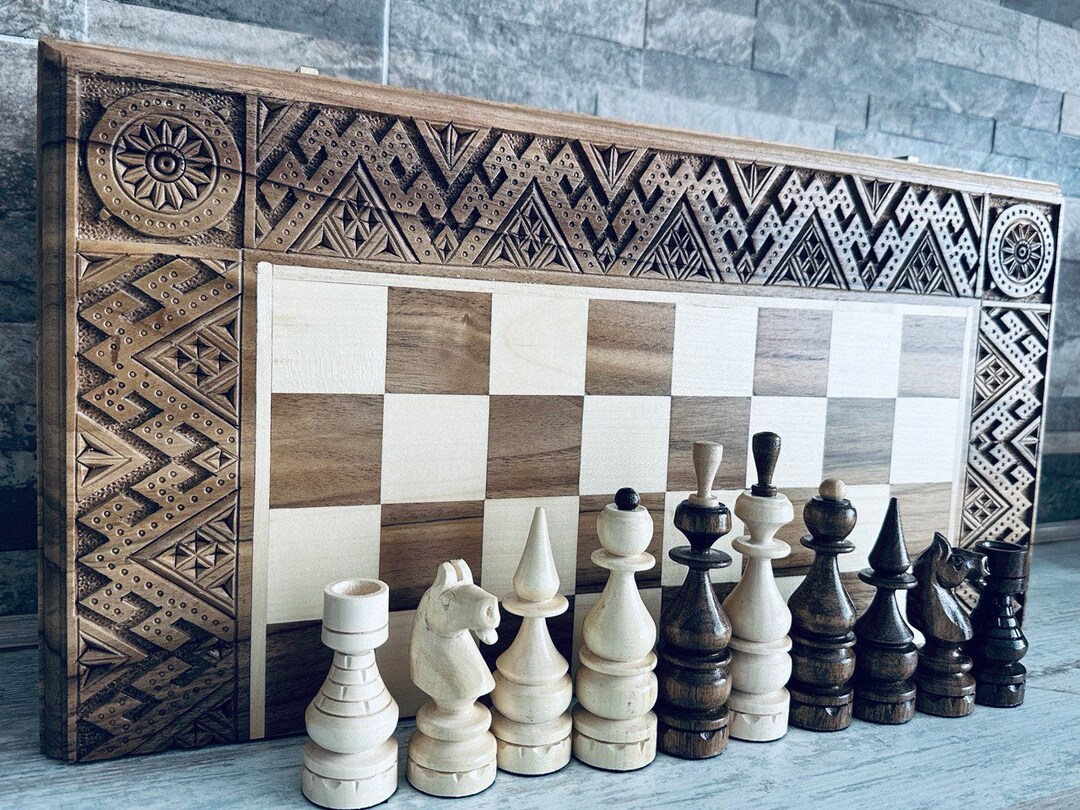 Best Chess Board With Storage Customized Large Wood Chess Set 3 in 1 ...
