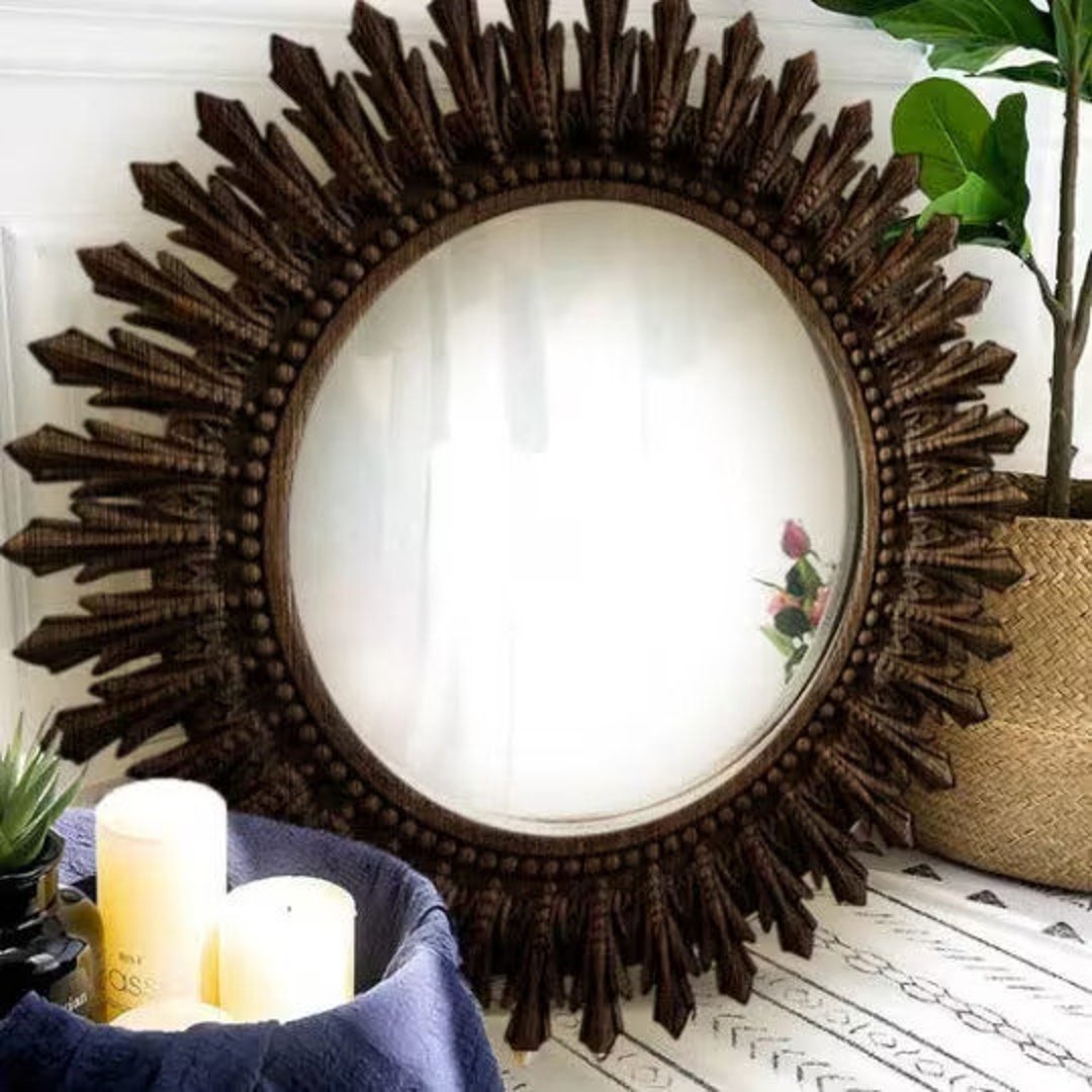 Sunburst Boho Mirror, Large Sun Mirror for Wall Décor, Ornate Wall ...