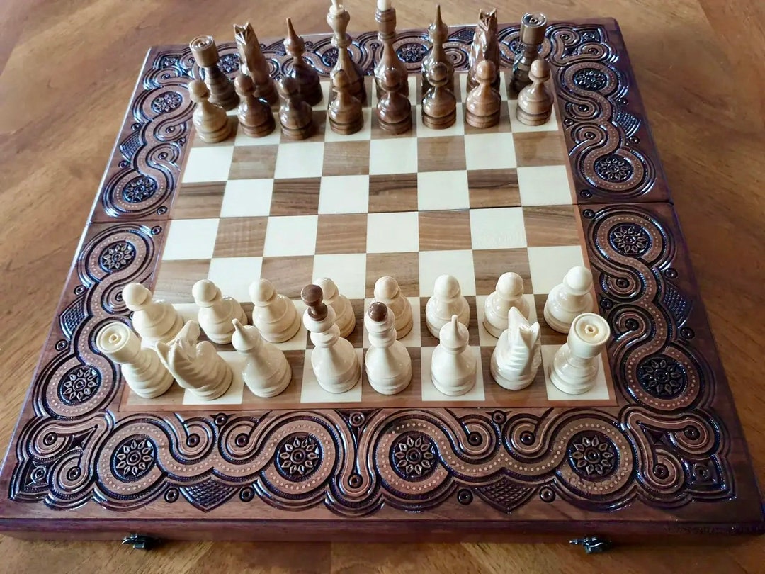 Handcarved Chess Board With Storage Customized Large Wood Chess Set ...