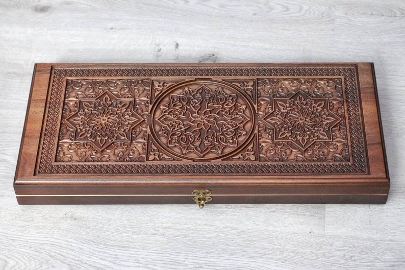 Сustomized Backgammon Made of Natural Walnut, Hand Carved Decorative ...