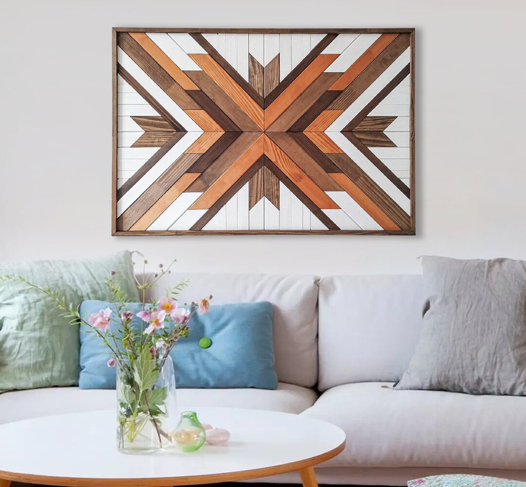 Mosaic Reclaimed Wood Wall Art, Minimalist Geometric Wood Wall Art ...