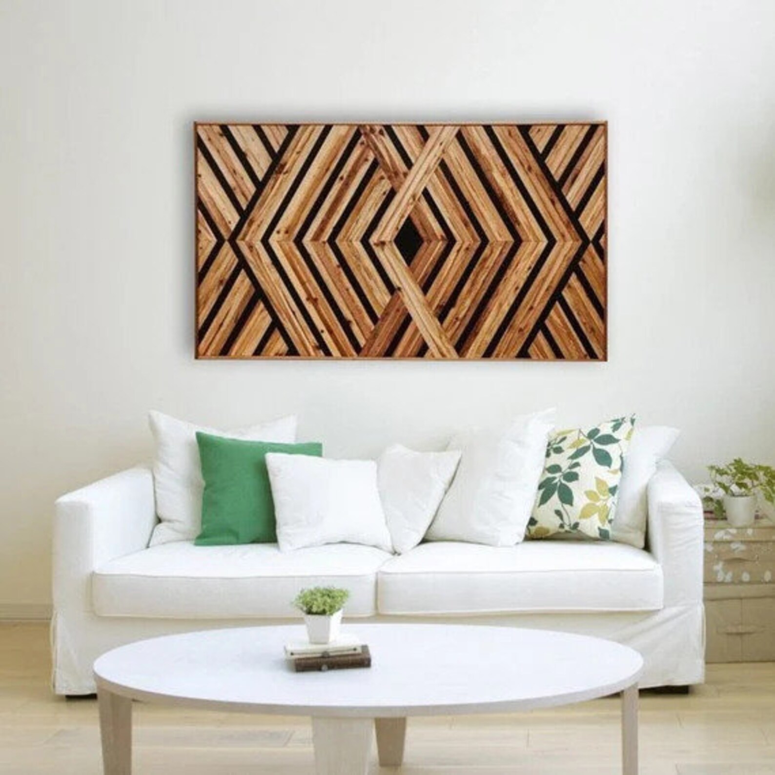 Farmhouse Wood Wall Panel, Modern Reclaimed Wood Wall Art Geometric ...