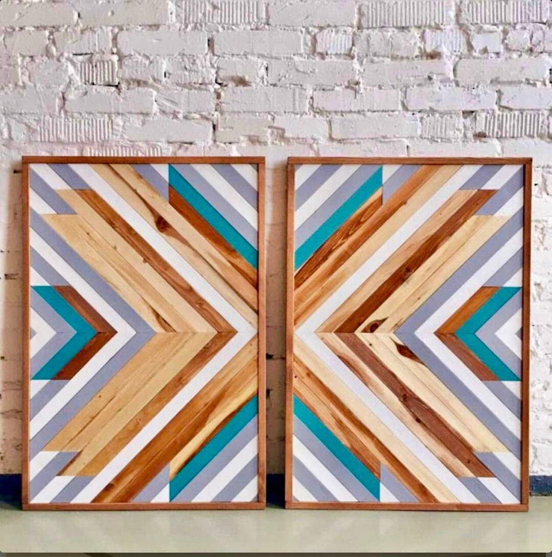 Rainbow Reclaimed Wood Wall Art, Minimalist Geometric Wood Wall Art ...