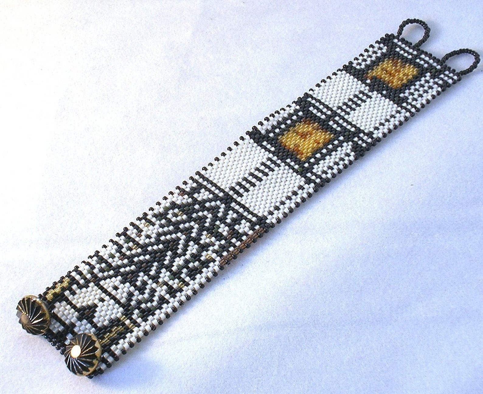 Bead Pattern Arts and Crafts Movement Pattern Beaded Bracelet Stained ...