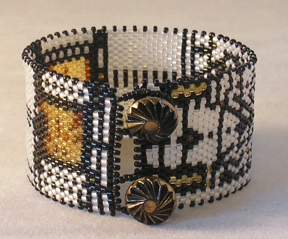 Bead Pattern Arts and Crafts Movement Pattern Beaded Bracelet Stained ...