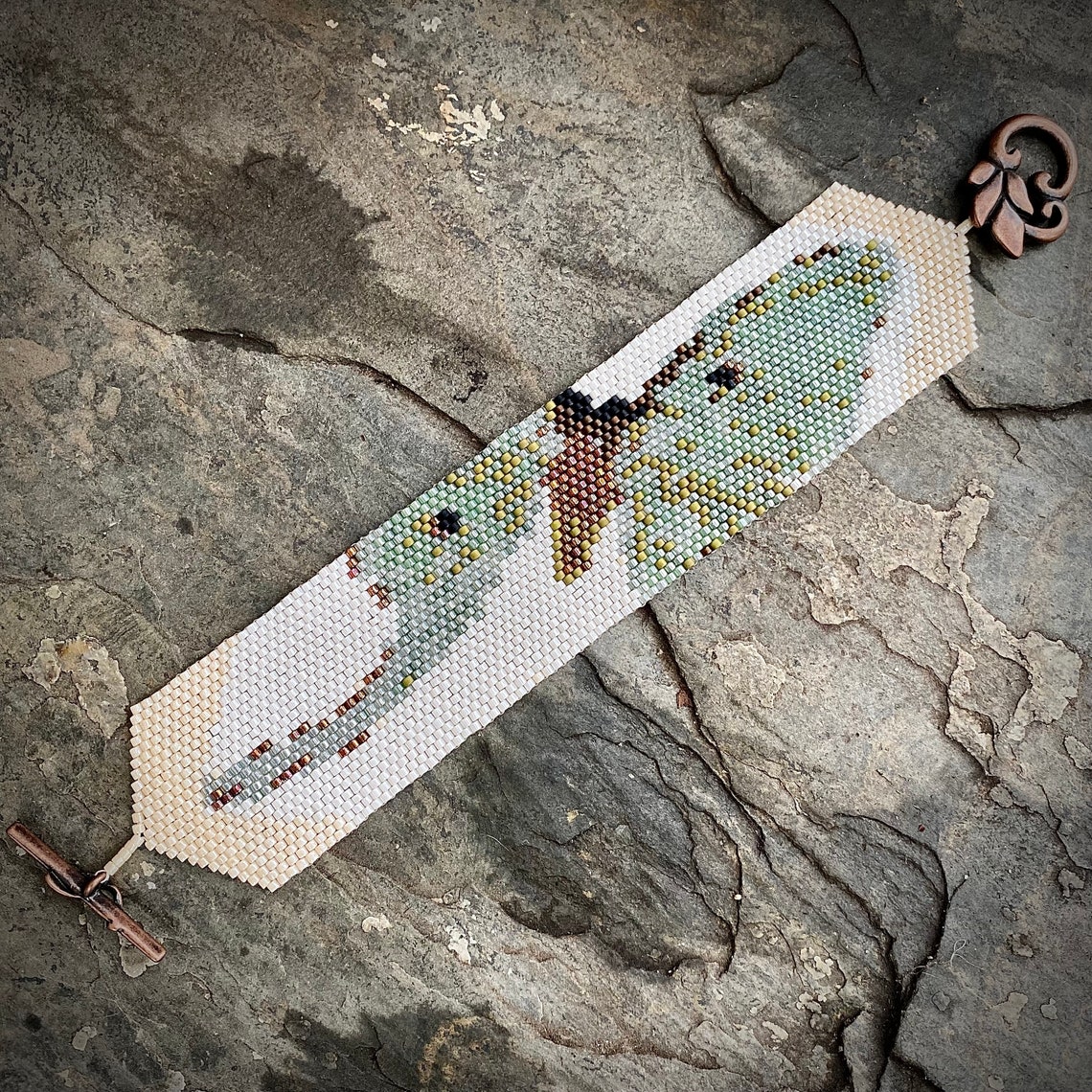Bead Pattern Luna Moth Print Beaded Bracelet Peyote Stitch Intermediate ...