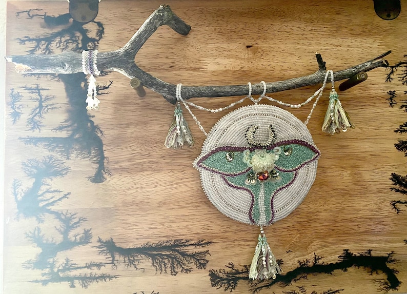Moon Moth Luna Moth Seed Bead Goldwork & Thread Painting - Etsy