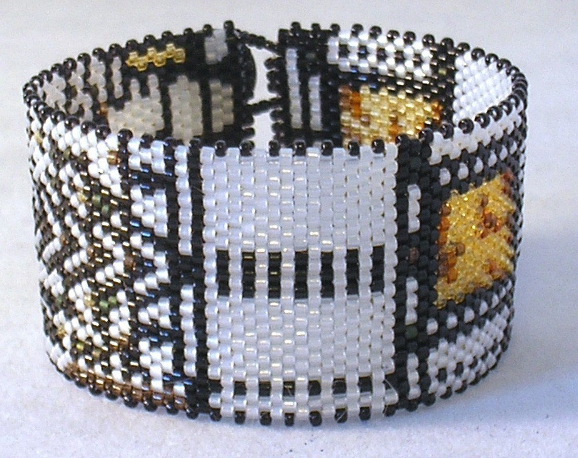 Bead Pattern Arts and Crafts Movement Pattern Beaded Bracelet Stained ...