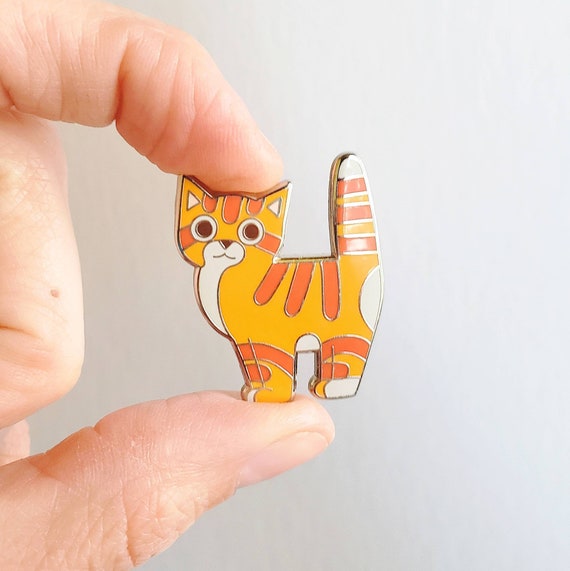 Preppy Kitty Pin Hard Enamel Orange Cat Pin | Etsy