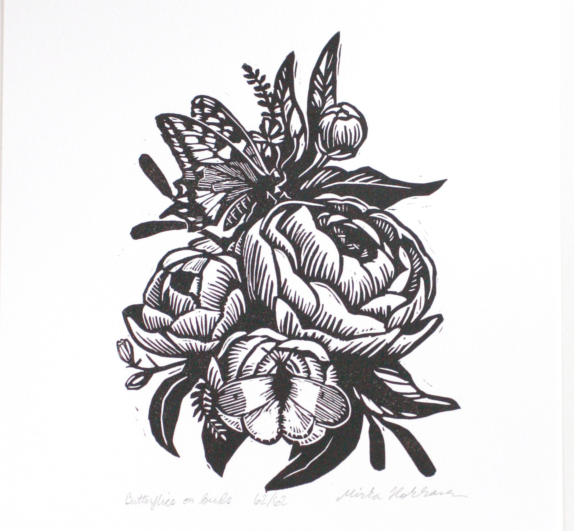 Botanical Butterfly Lino Cut - Original Linoleum Print - Botanical ...