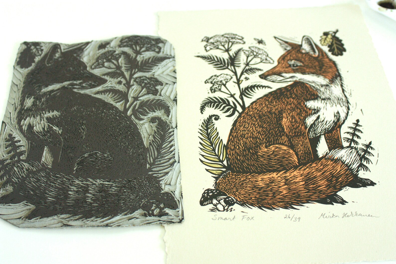 Fox Linocut. Fox Original Handmade Print. Cute Fox Decor. Fox - Etsy