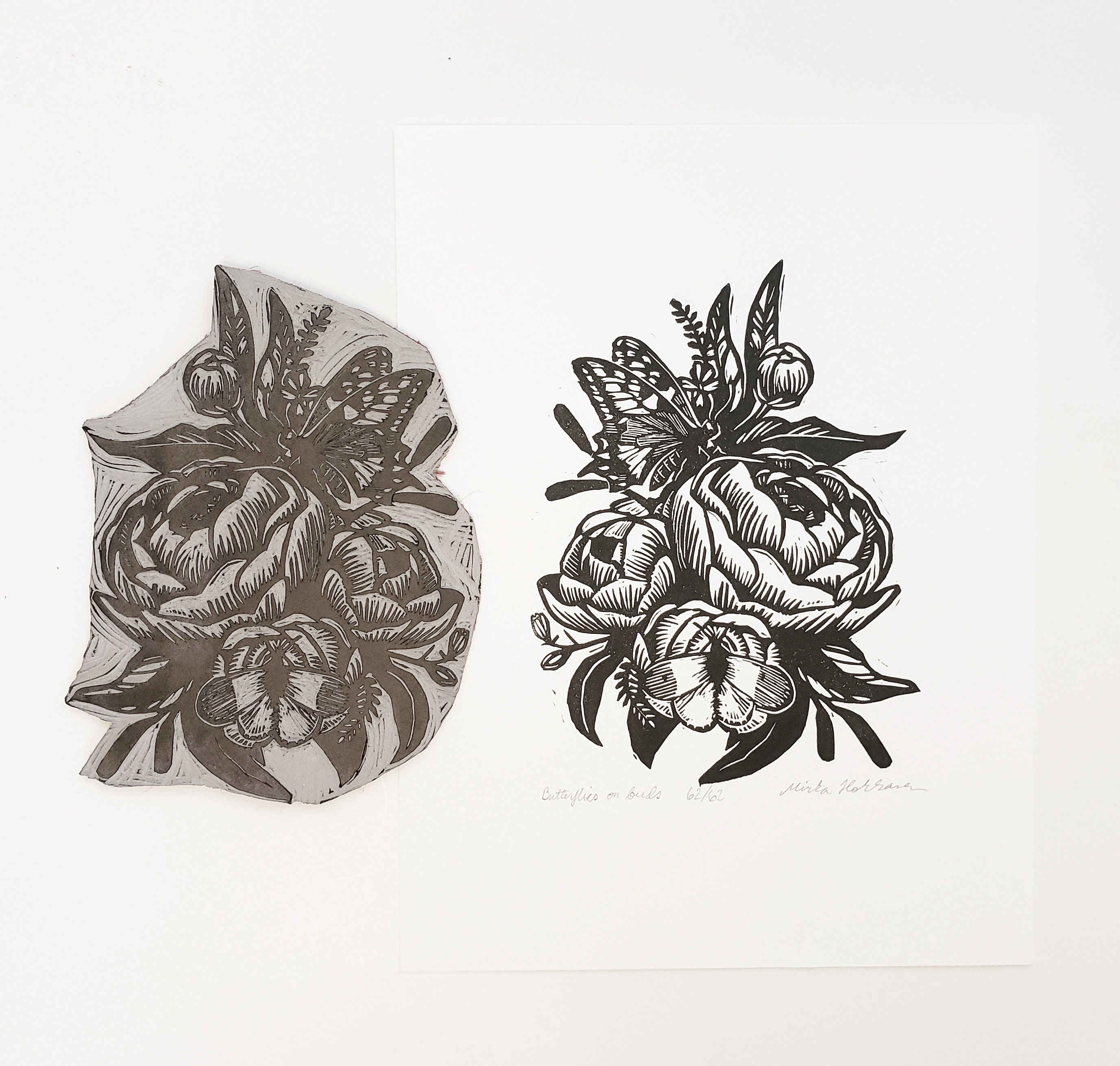 Botanical Butterfly Lino Cut - Original Linoleum Print - Botanical ...