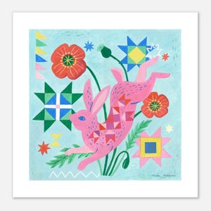 Cozy Folk Art Rabbit Print - Etsy