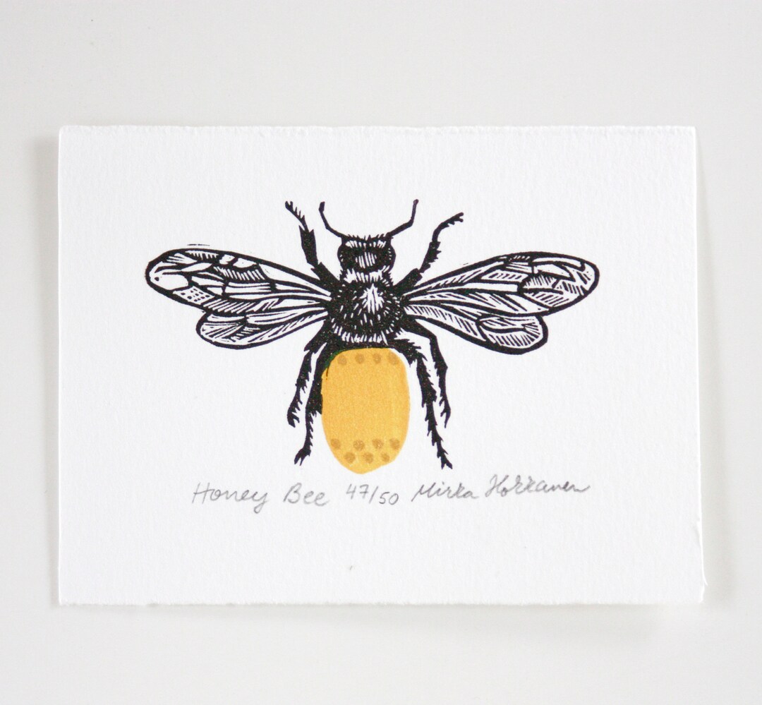 Bee Lino Cut - Original Linoleum Print - Insect Print - Botanical Print ...