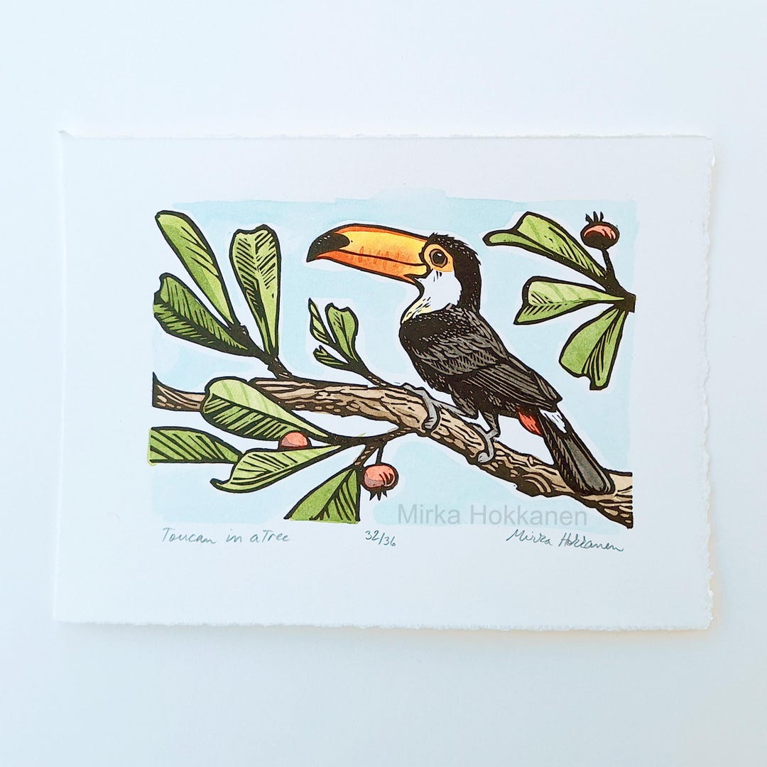 Toucan Linocut - Hand Pulled Print - Tropical Bird Wall Art - Etsy