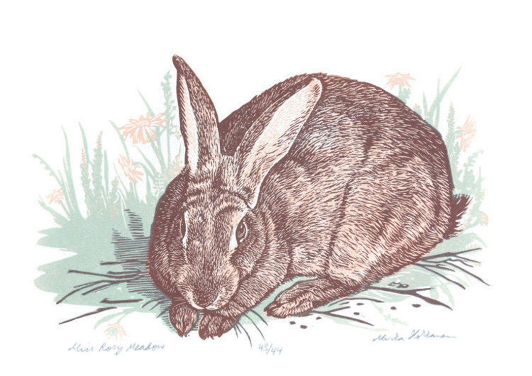 Bunny Linocut, Rabbit Block Print, Rabbit Linocut, Rabbit Woodcut ...