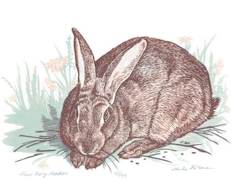 Cottontail Rabbit Linocut Art Print - Etsy