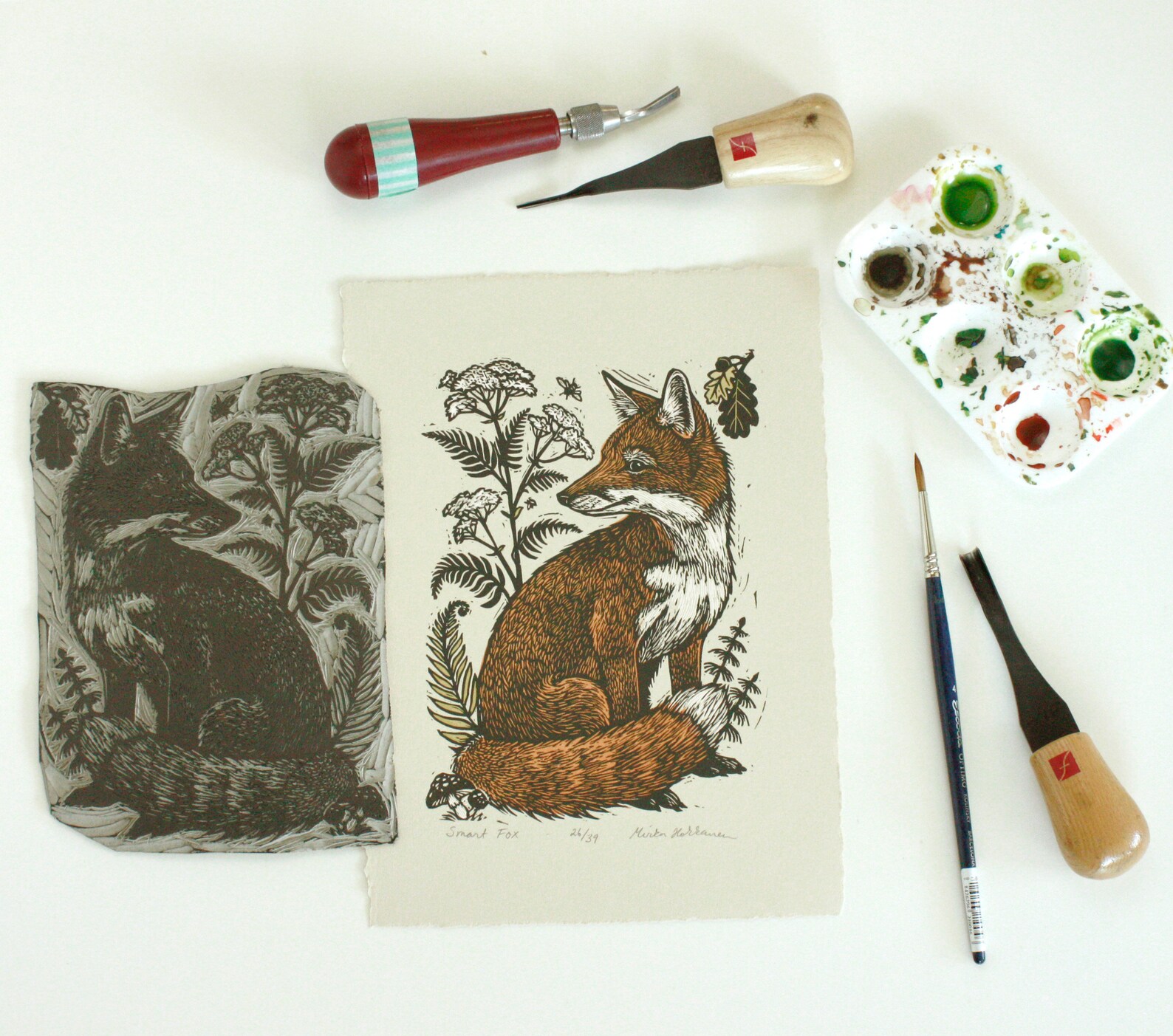 Fox Linocut. Fox Original Handmade Print. Cute Fox Decor. Fox - Etsy