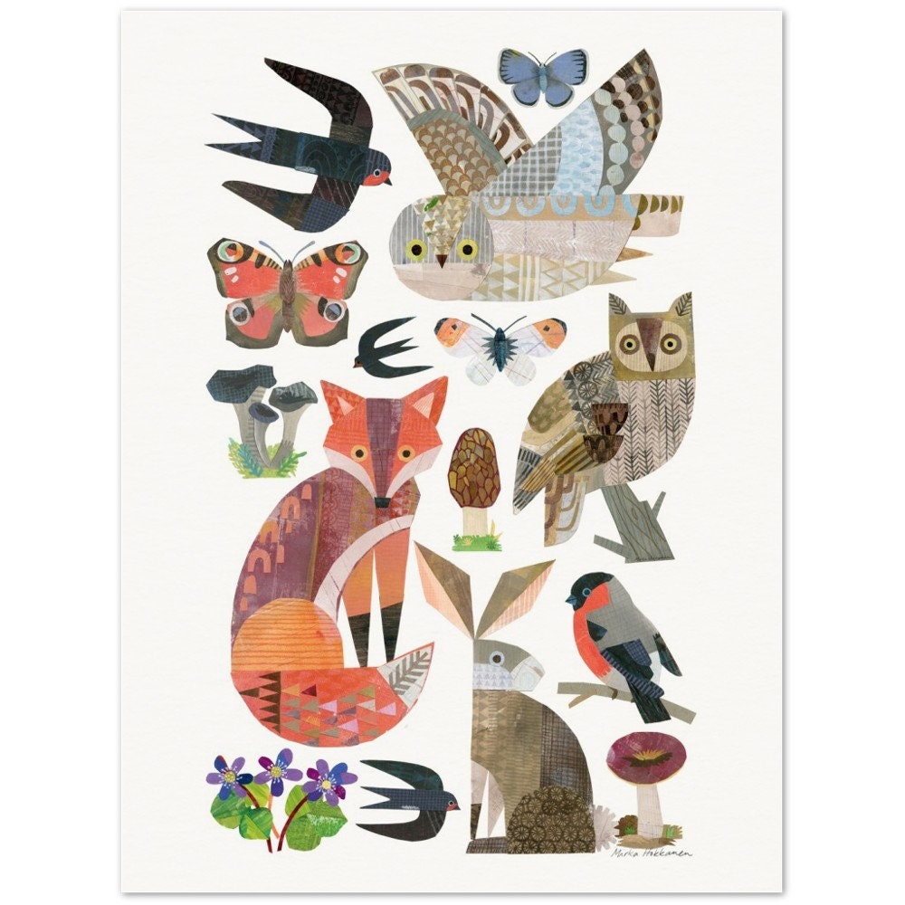 Nordic Animals Collage Print - Etsy