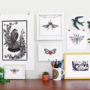 Sparrow and Dandelion Lino Cut - Original Linoleum Print - Bird Print ...