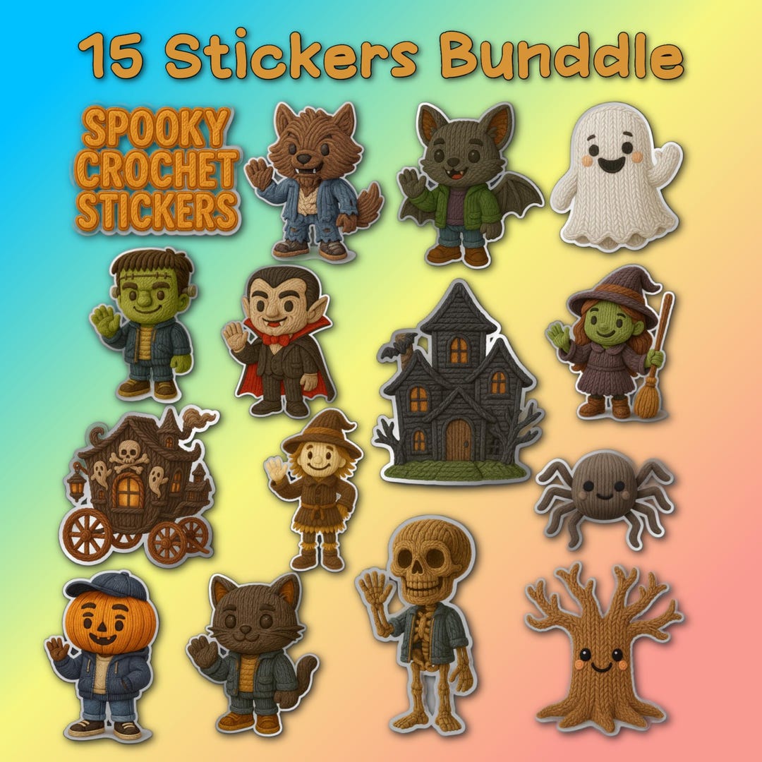 Halloween Packing Stickers | Spooky Crochet Style Die Cut Vinyl ...