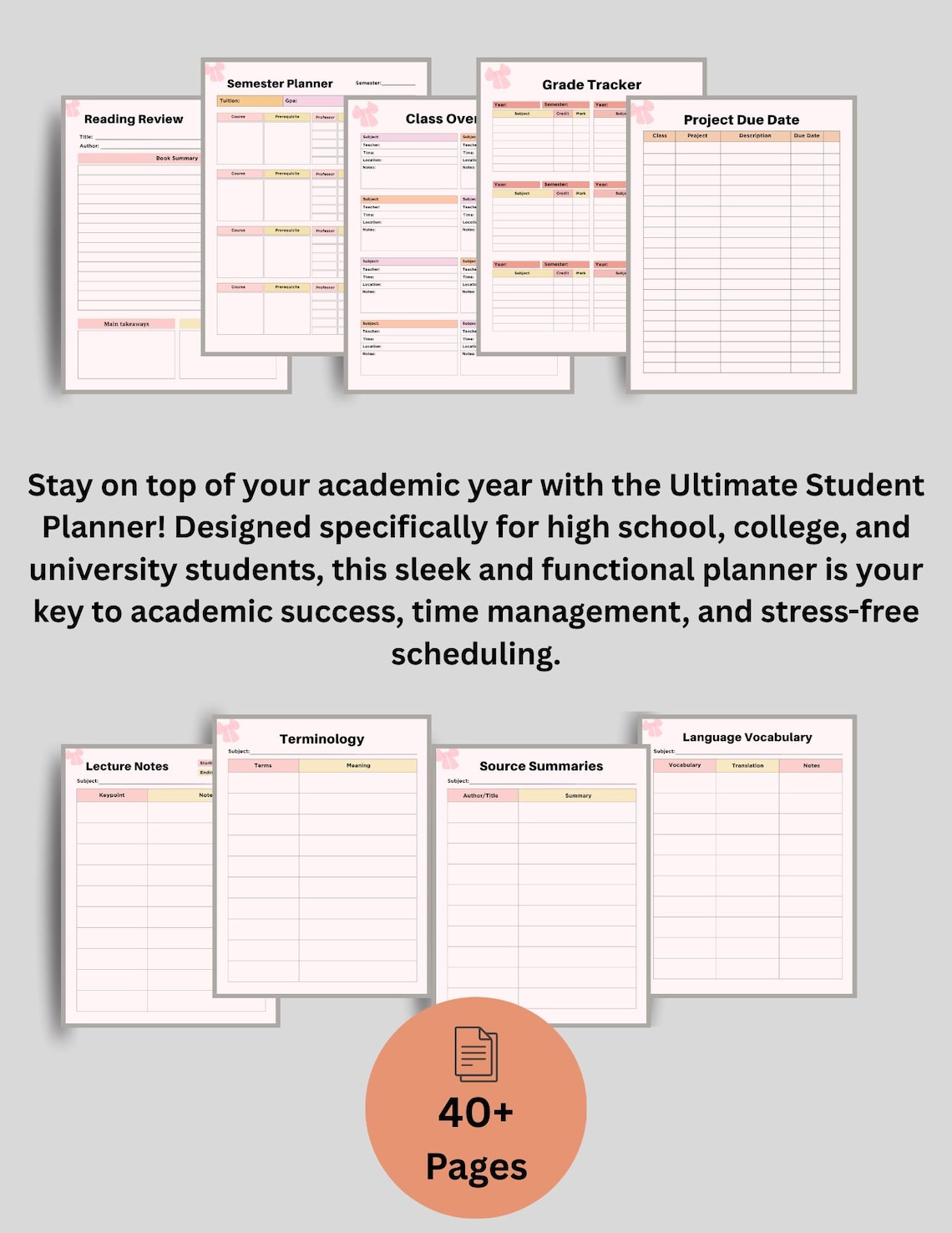 Printable Planner, Printable Student Planner, Study Planner, Academic ...