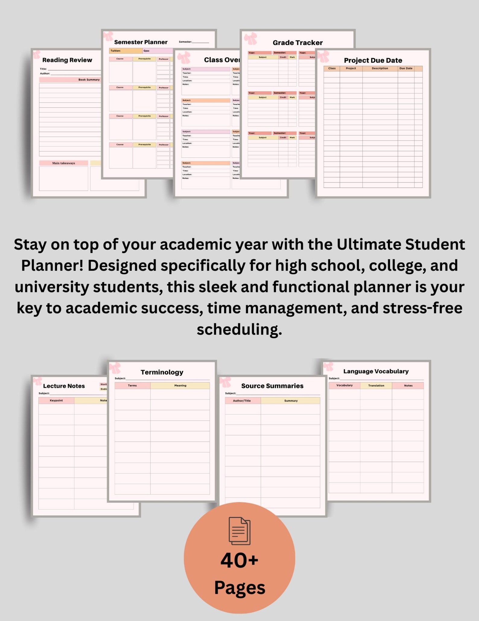 Printable Planner, Printable Student Planner, Study Planner, Academic ...