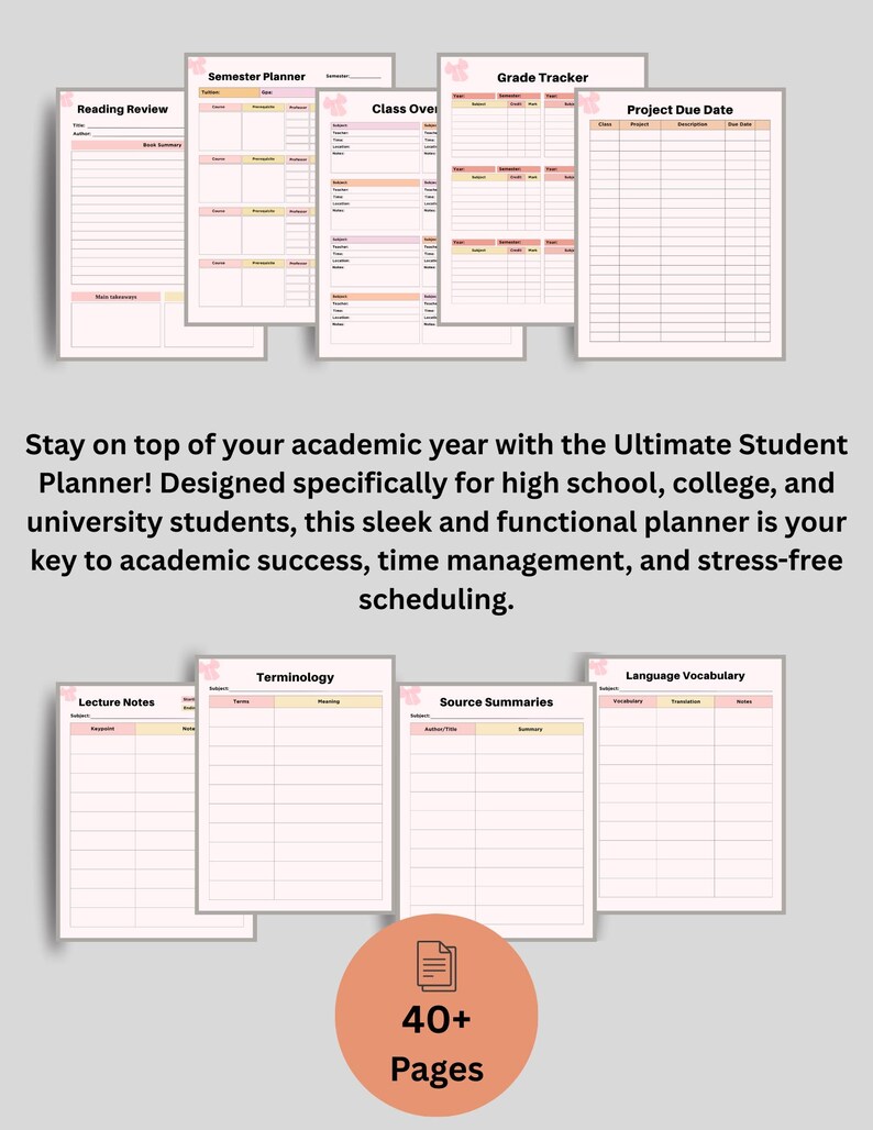 Printable Planner, Printable Student Planner, Study Planner, Academic ...