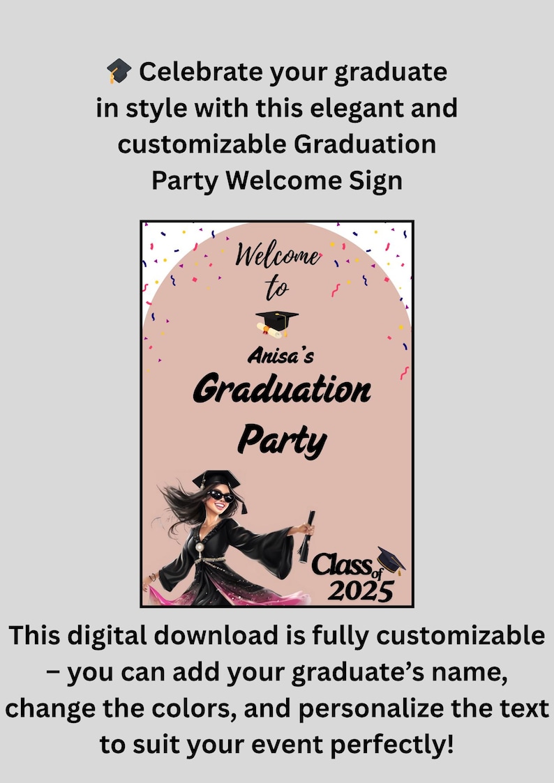 Custom Graduation Party Welcome Sign | Editable Class of 2025 Poster ...