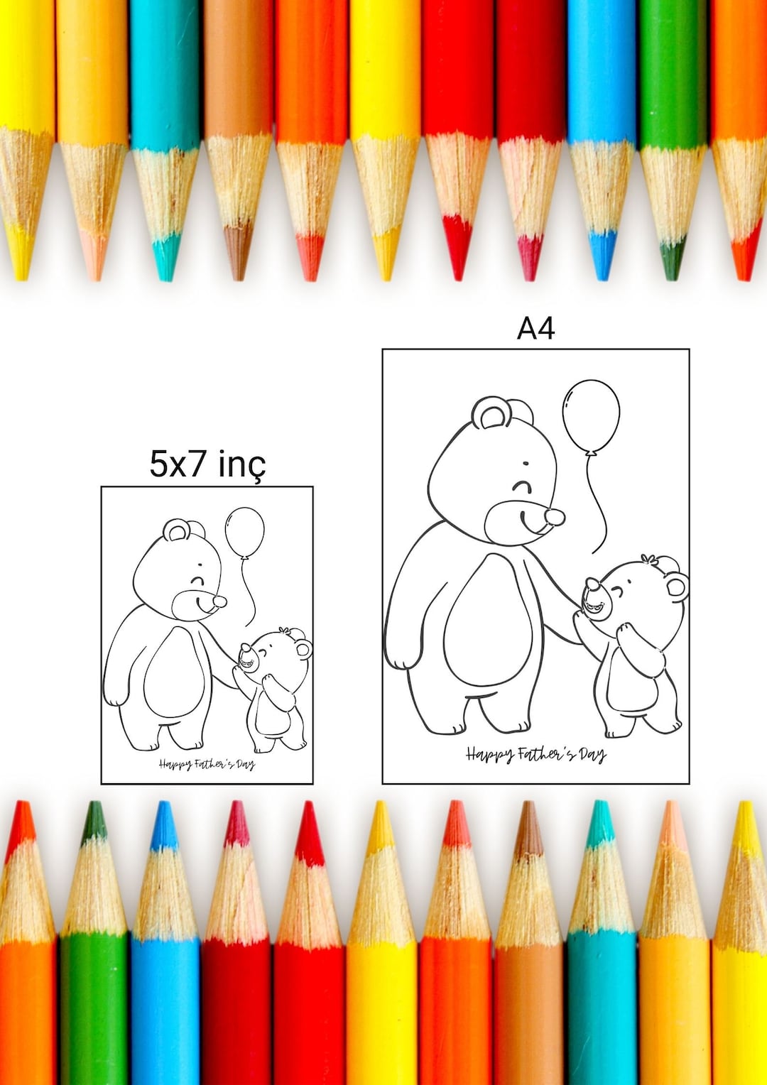 Colorable Bear-themed Father's Day Card - 5x7 Inch and A4 Digital Print ...