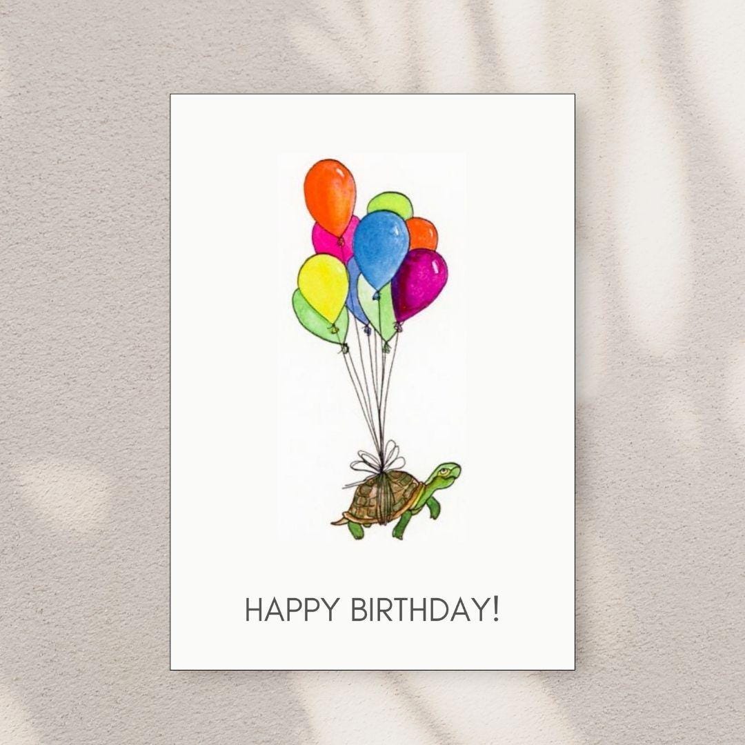 Funny Turtle Birthday Card, Humor-cute Birthday Card, Animal Card ...