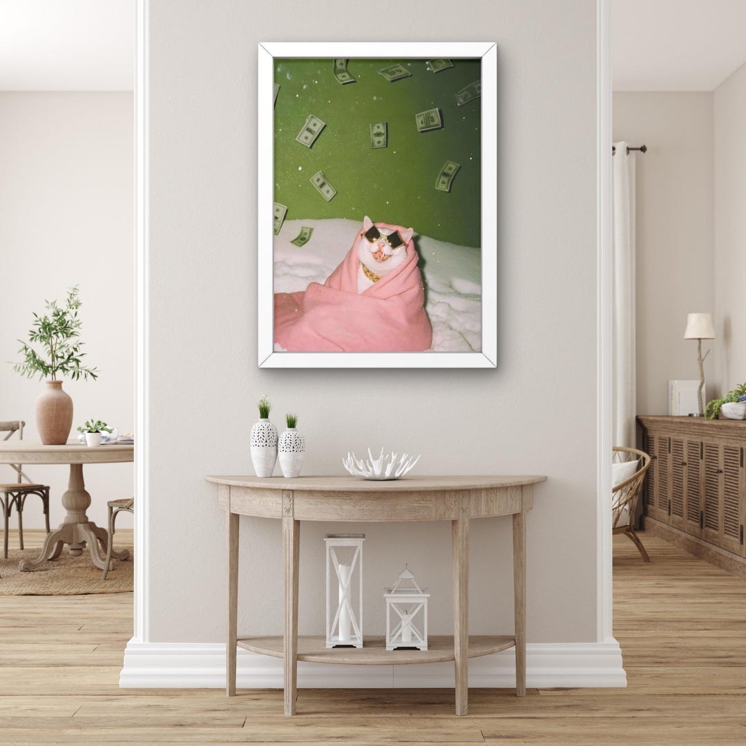 Funny Money Cat Meme Canvas Wall Art, Rich Cool Cat Parody Poster Print ...
