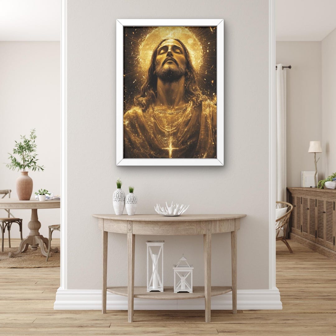 Golden Jesus Christ Wall Art, Sacred Religious Canvas Print, Spiritual ...