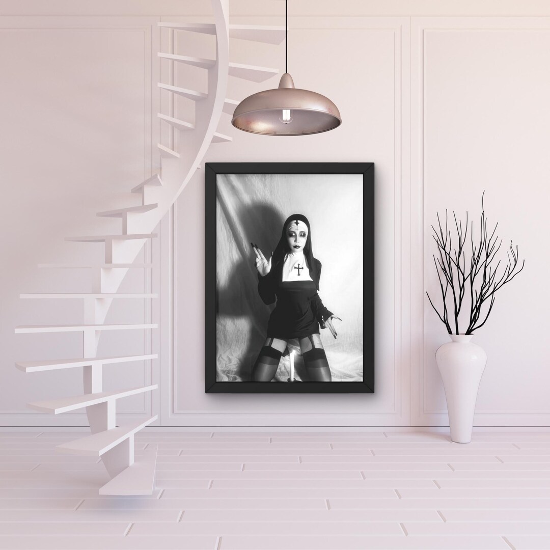 Gothic Nun Wall Art, Dark Religious Aesthetic Canvas, Black and White ...