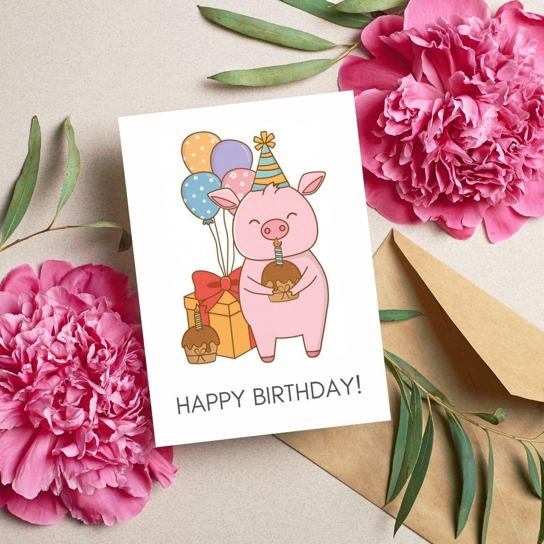 Funny Pig Birthday Card, Birthday Gift Card, Cute-humor Pig Card ...