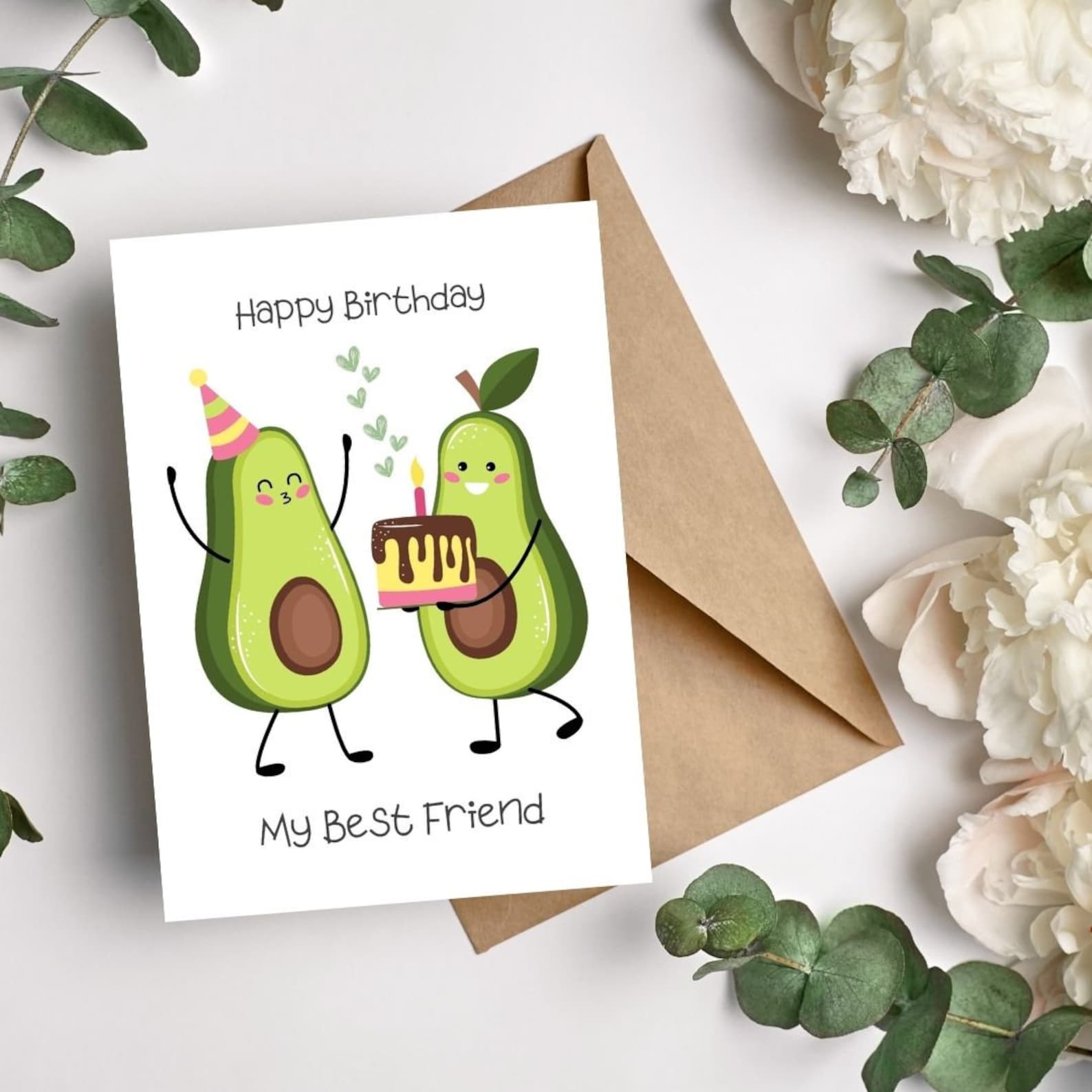 Digital Birthday Card With Cute Avocados - Sweet Card for Best Friends ...