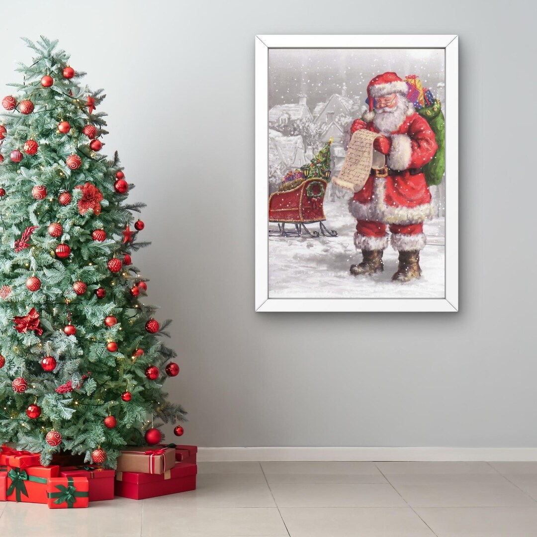 Santa Checking List Christmas Art Print, Vintage Holiday Wall Decor ...