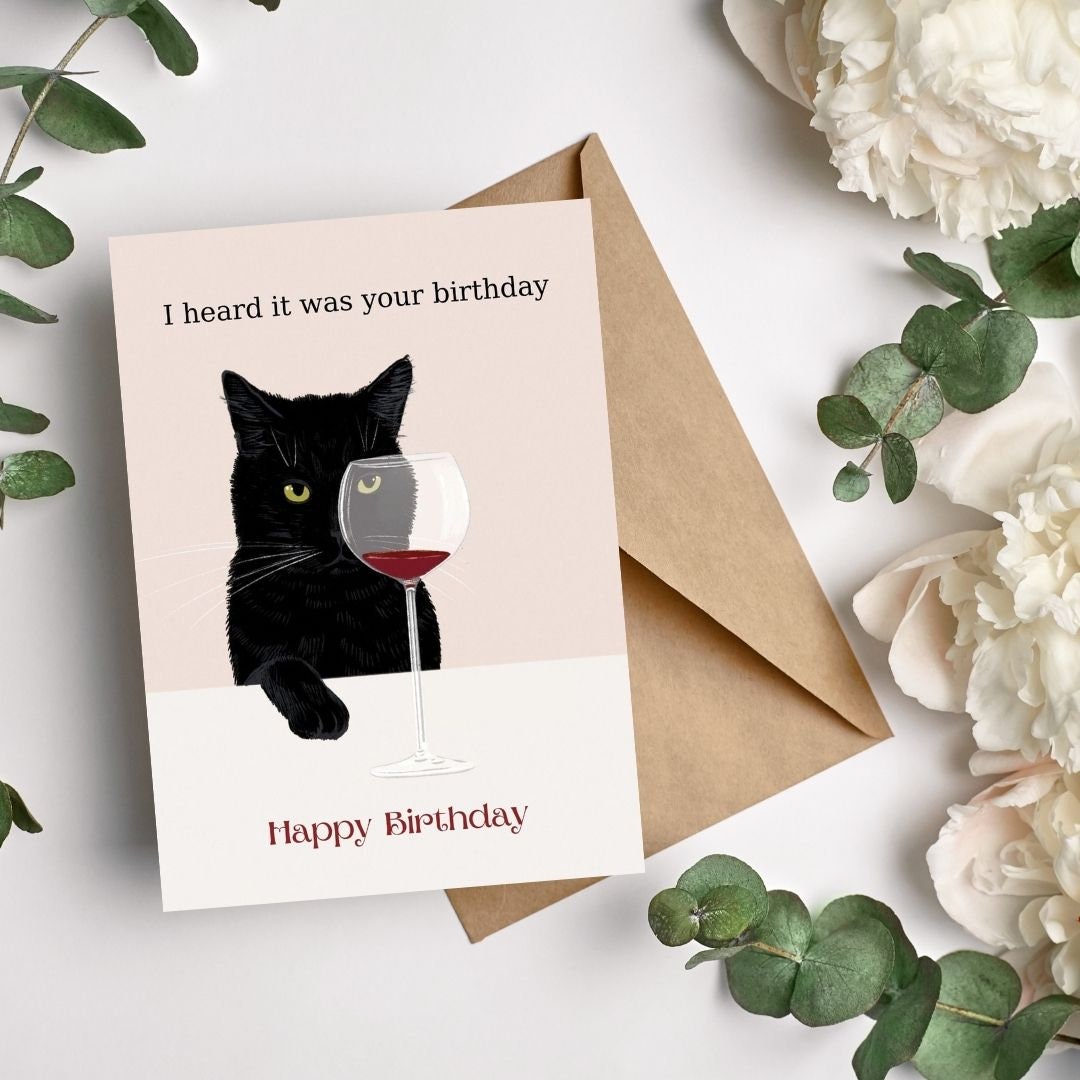 Cat Birthday Card, Cat Theme Card, Funny Birthday Card, Cat Birthday ...