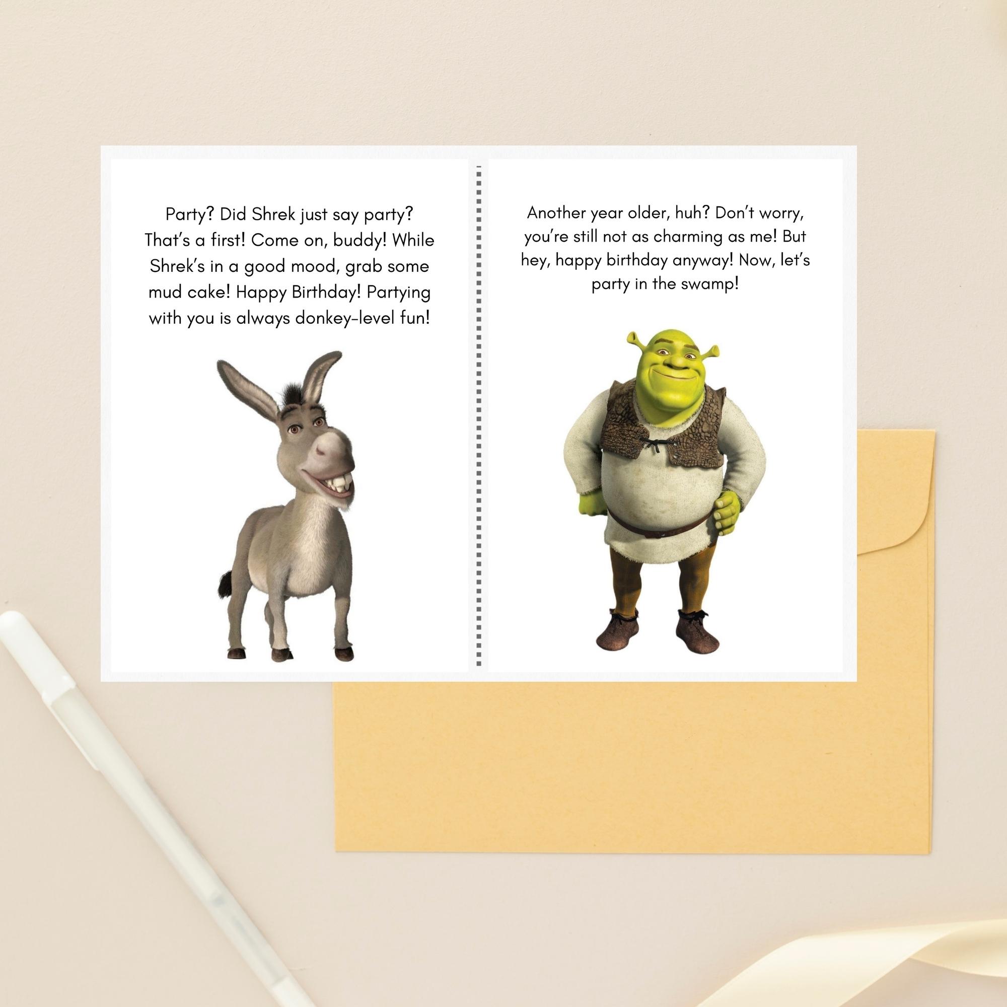 Shrek & Donkey Birthday Card, Foldable Birthday Card, Best Friend ...
