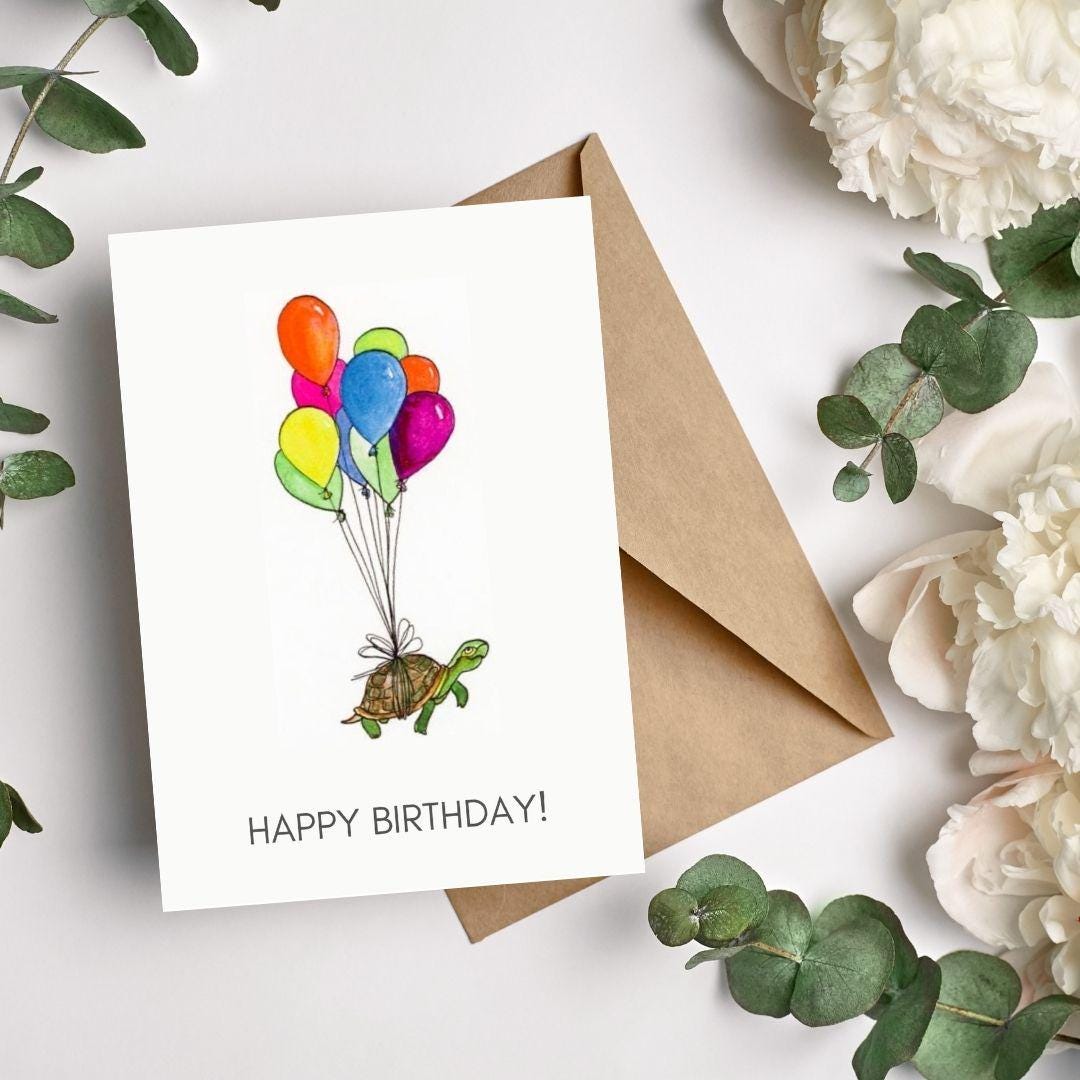 Funny Turtle Birthday Card, Humor-cute Birthday Card, Animal Card ...