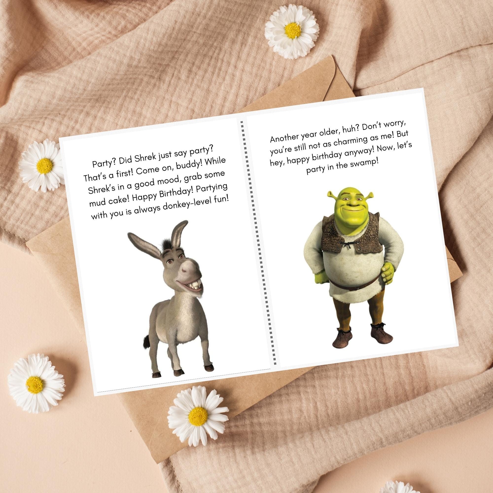 Shrek & Donkey Birthday Card, Foldable Birthday Card, Best Friend ...