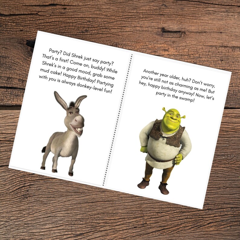 Shrek & Donkey Birthday Card, Foldable Birthday Card, Best Friend ...