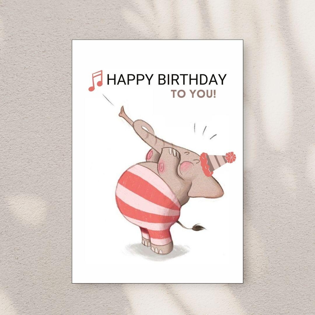 Funny Elephant Birthday Card, Animal Birthday Card, Cute-unique ...