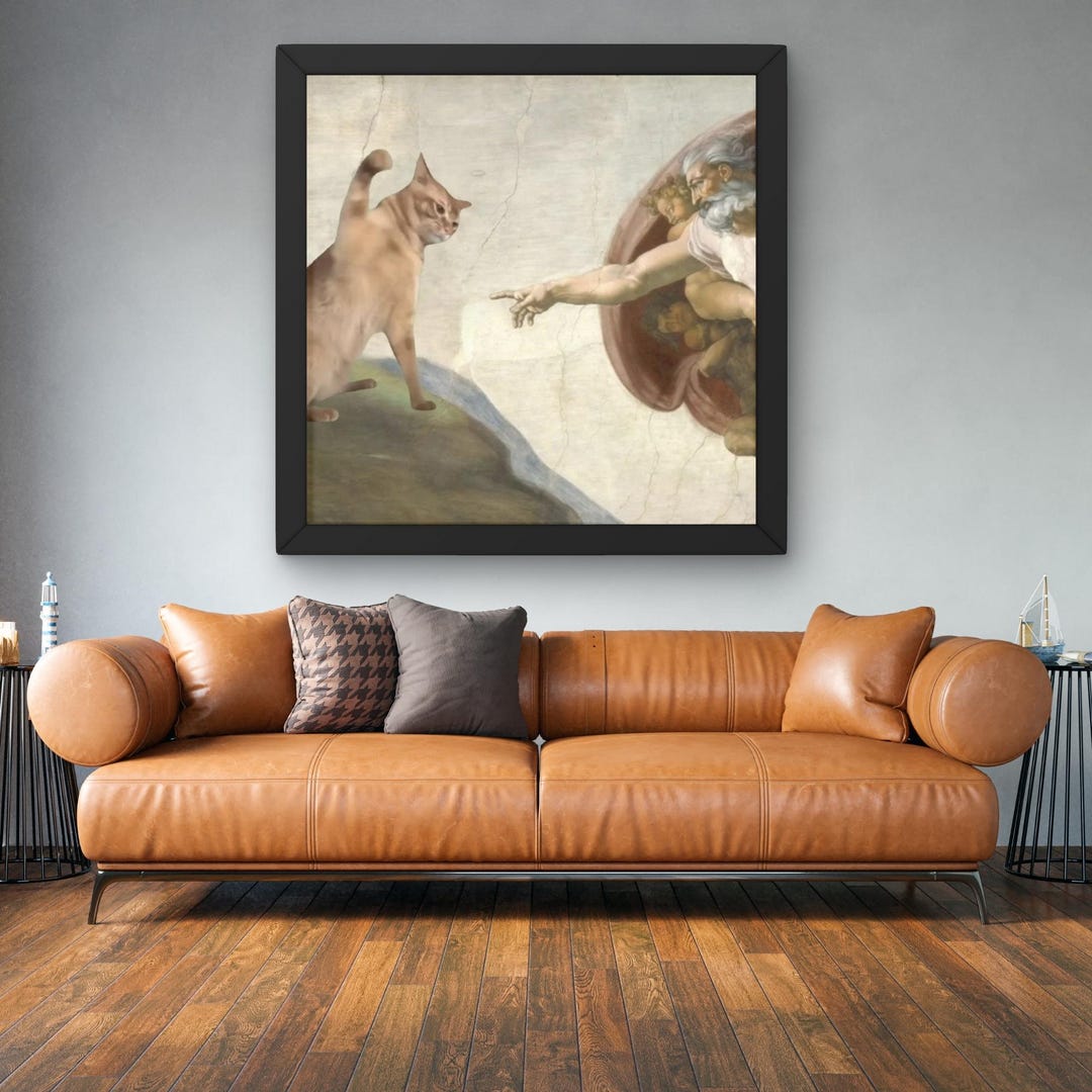 Funny Cat Parody of Michelangelo Creation Canvas Wall Art, Renaissance ...